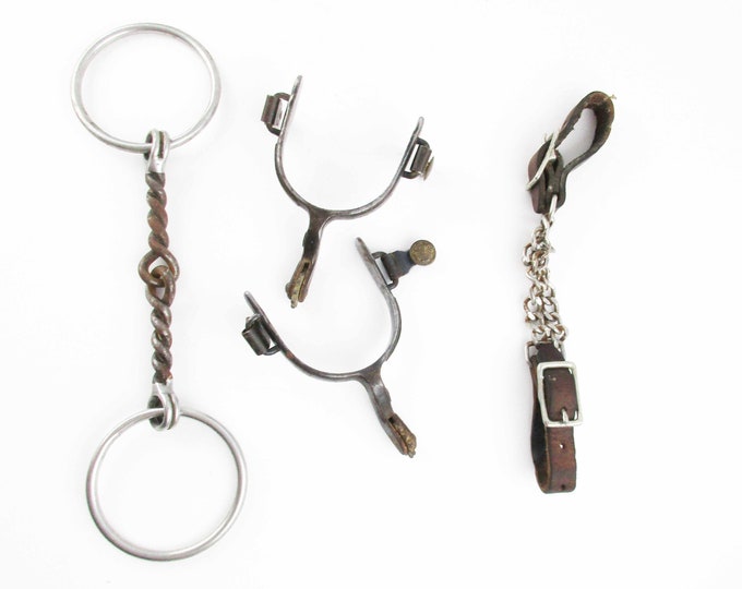 Rustic Display Western-style Spurs With Rowels Bridle Chin Strap and ...