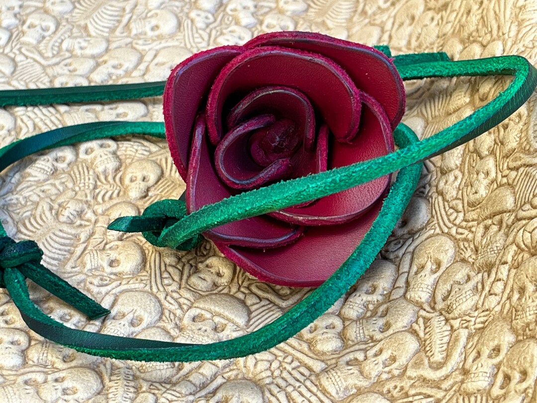 Red Leather Rose With Leather Stem and Thorn Detail - Etsy
