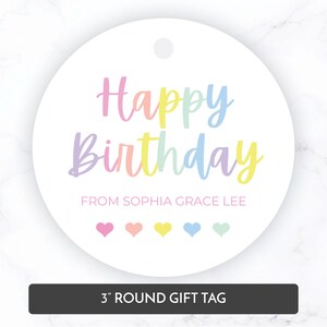 Personalized Kids Gift Tag | Pastel Round Gift Tag for Girls | Custom ...