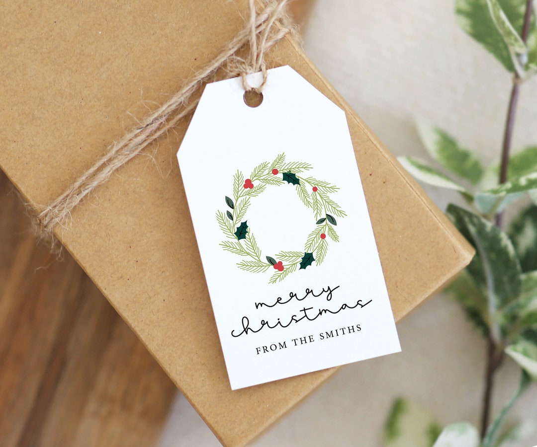 Personalized Christmas Gift Tag | Christmas Wreath Holiday Gift Tag ...