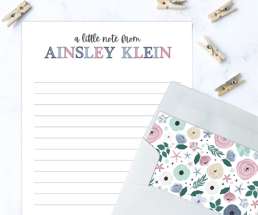 Kids Letter Writing Set Purple Floral Lined Stationery Paper - Etsy