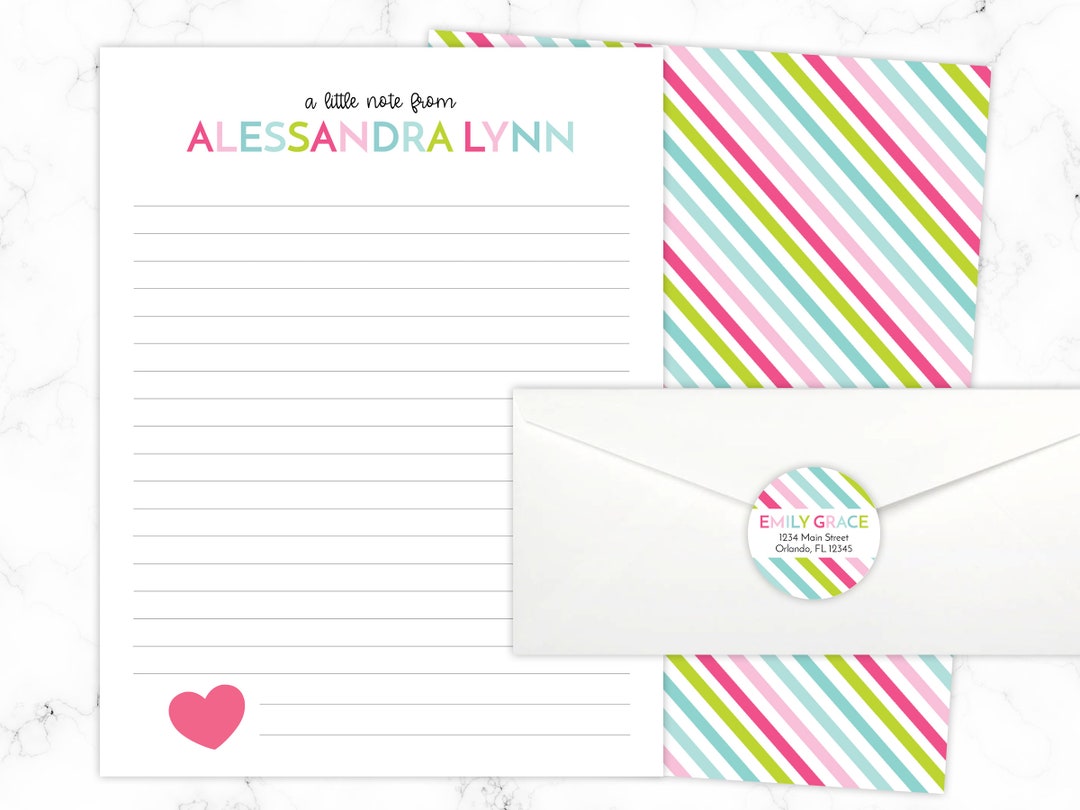 Kids Letter Writing Set | Large Lined Stationery Paper Rainbow Stripe ...