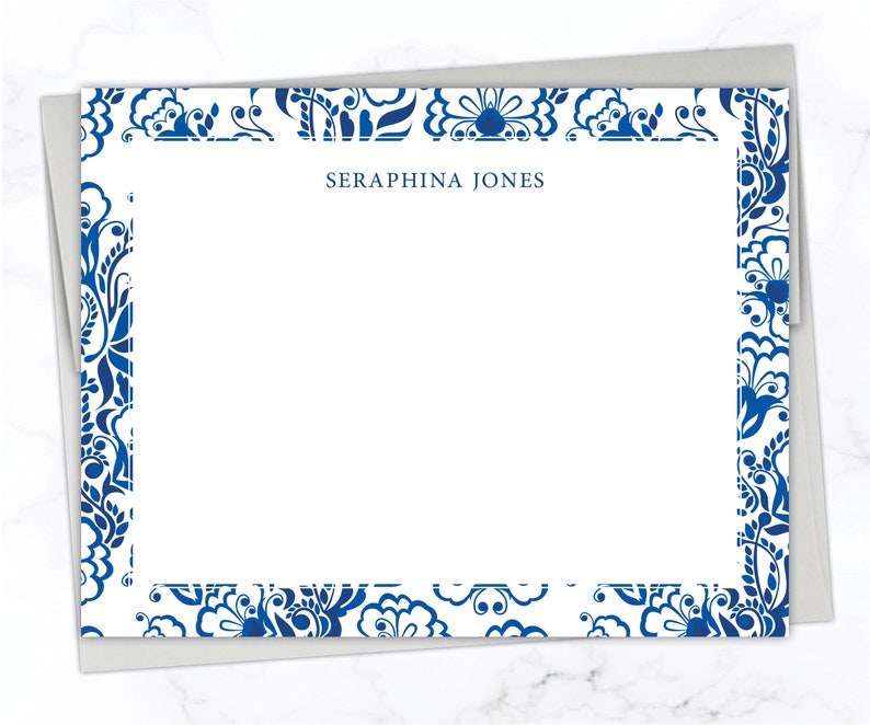 Blue and White Floral Stationery Set Personalized | Etsy