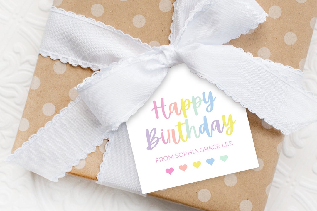 Personalized Kids Gift Tag | Pastel Round Gift Tag for Girls | Custom ...