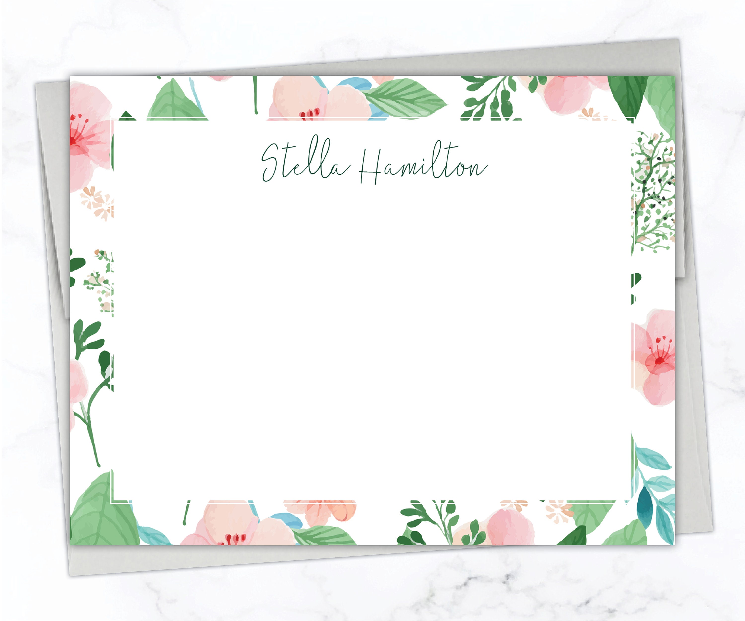 Pink Watercolor Floral Stationery Stationary Personalized Note | Etsy