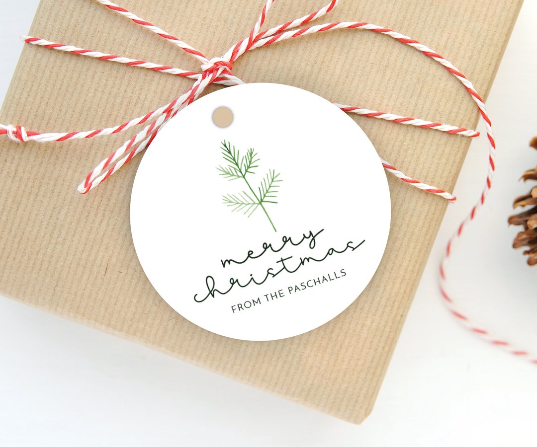 Personalized Christmas Gift Tag | Minimal Branch Christmas 3" Round ...