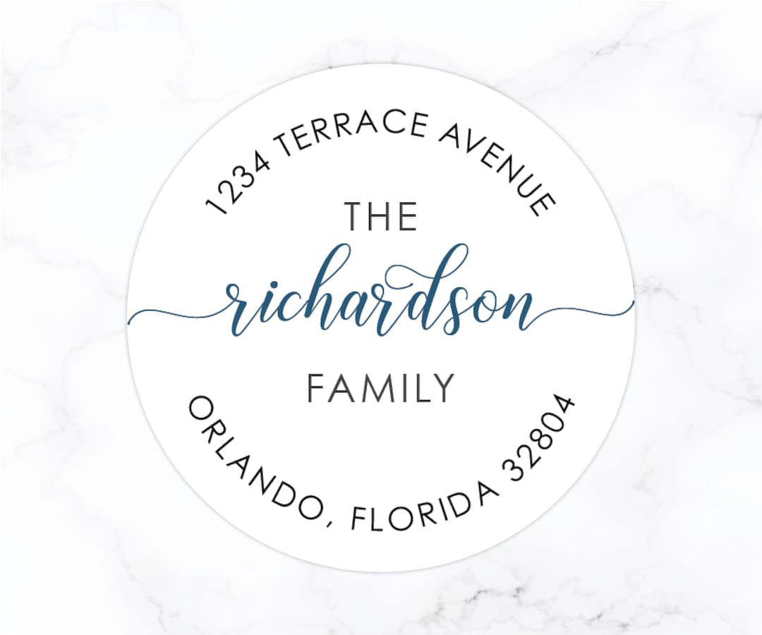 Family Return Address Label Sticker Round 2" Inch Circle Script ...