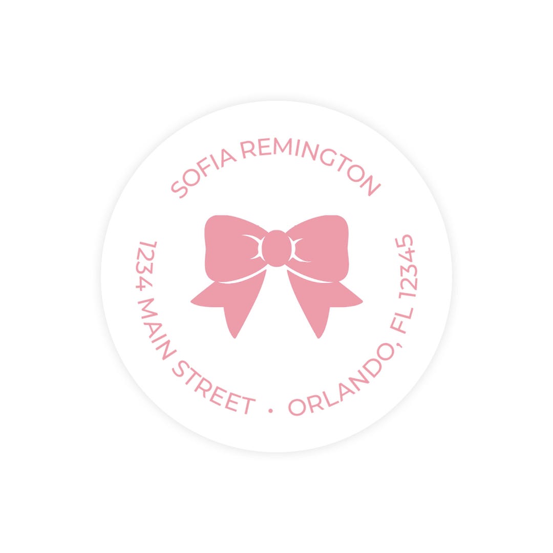 Pink Bow | Round Return Address Labels - Etsy