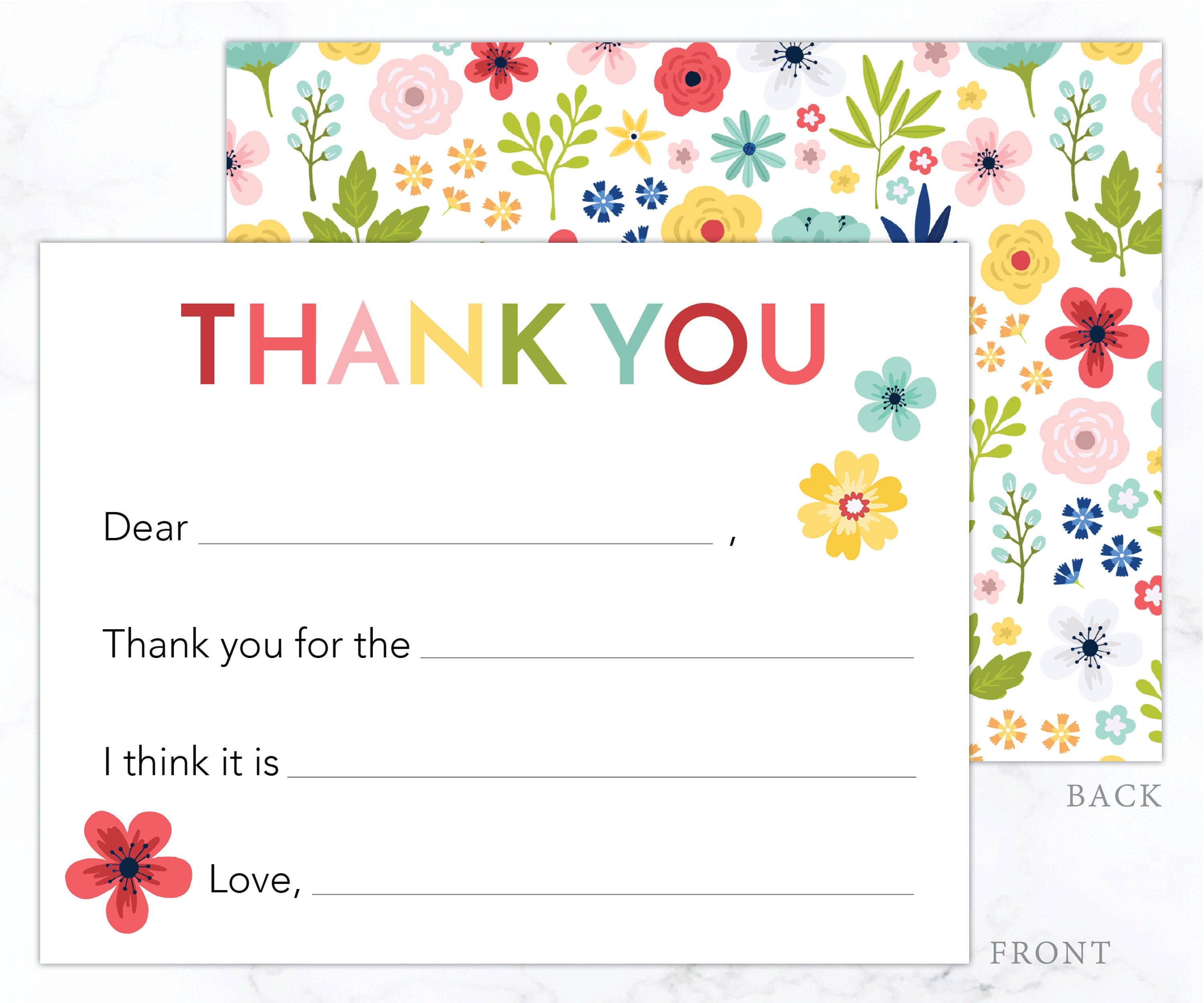 Kids Fill-in-the-blank Thank You Cards | Girls Floral Fill in the Blank ...