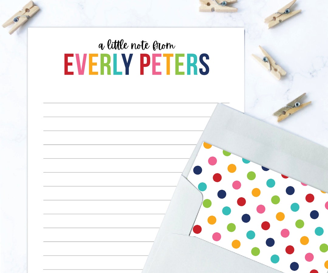 Kids Letter Writing Set Girls Lined Stationery Paper Rainbow Polka Dot ...