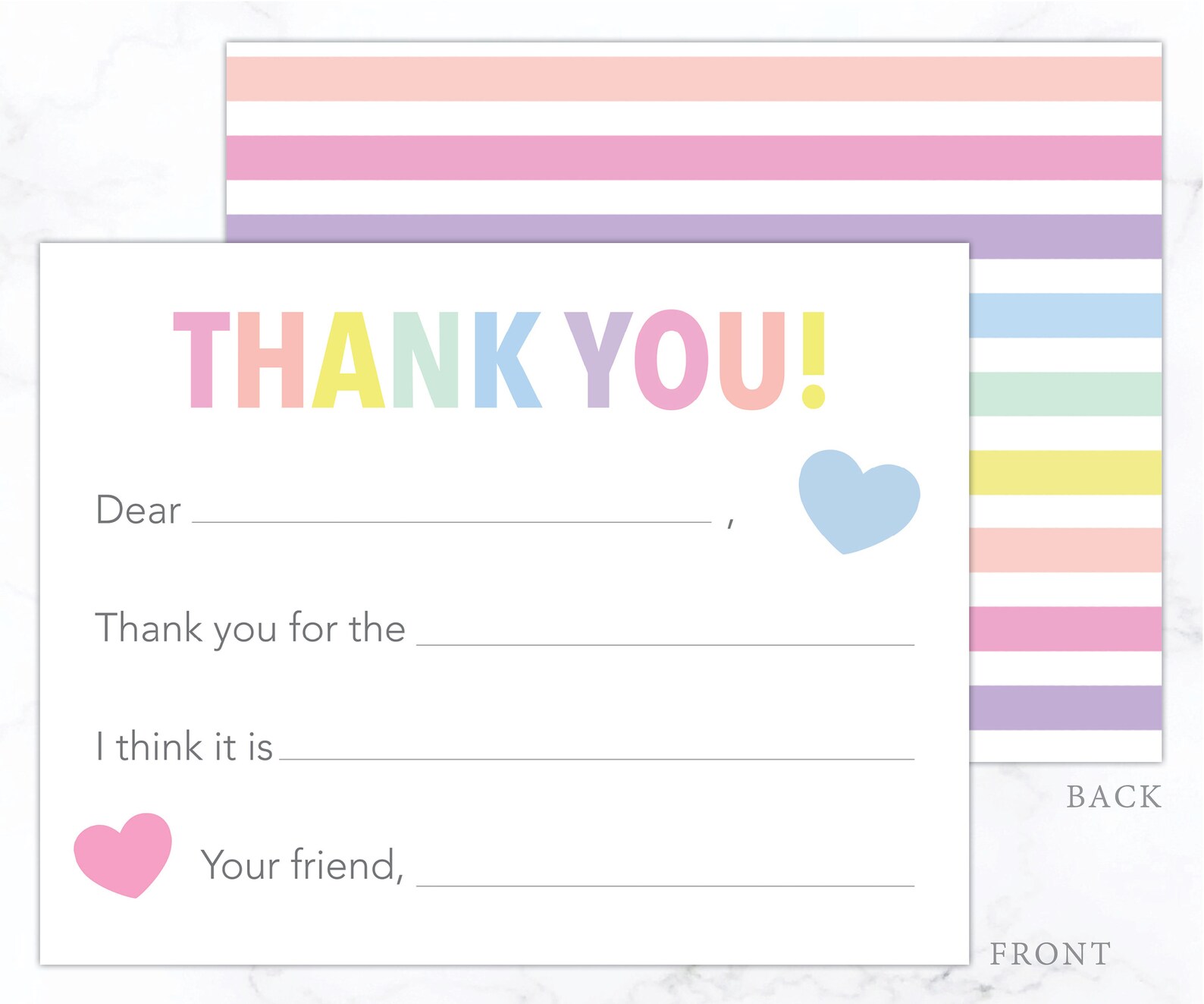 Kids Fill in the Blank Thank You Cards | Kids Thank You Notes | Girls ...