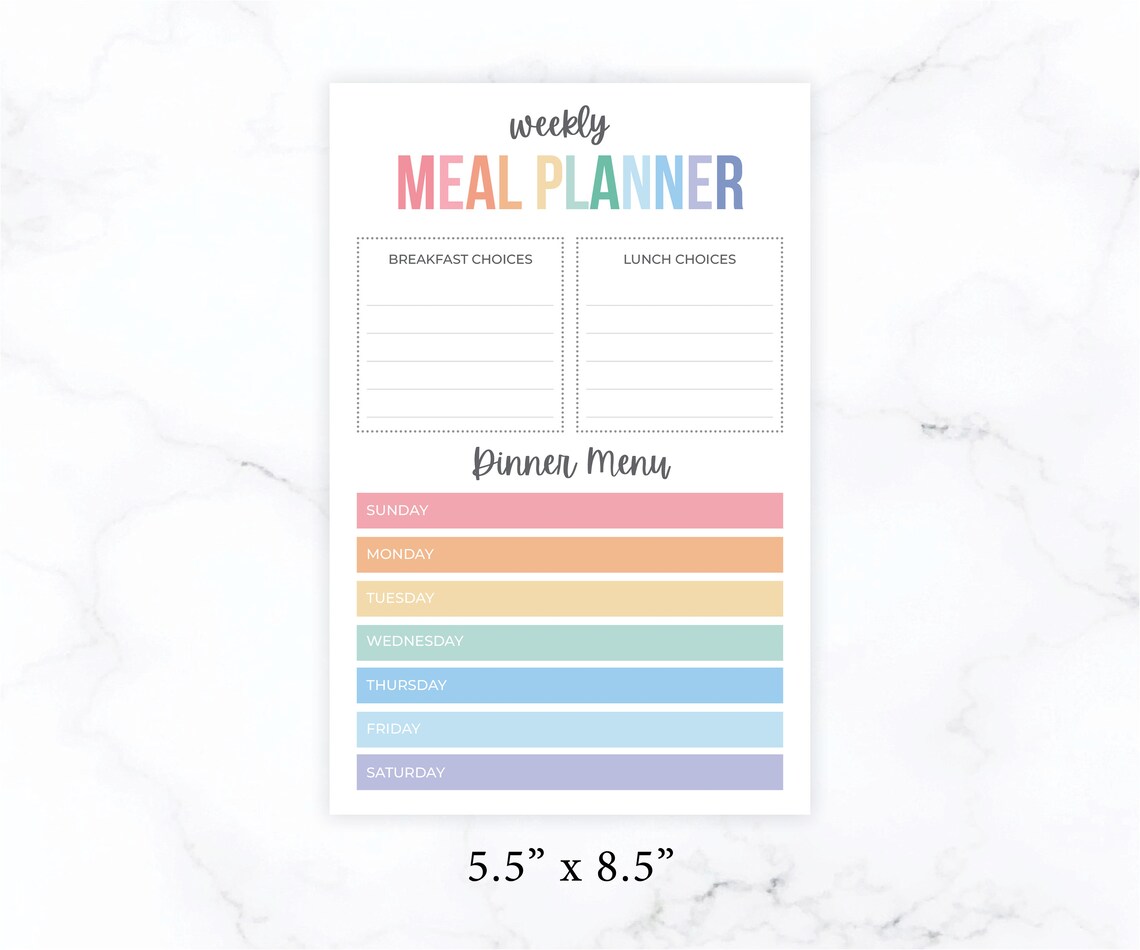 Meal Planner Notepad Pastel Meal Planner Pad Meal Planning - Etsy