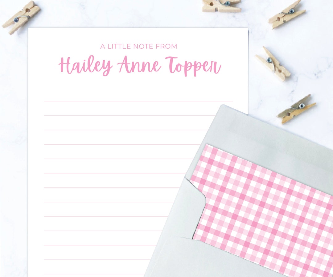 Kids Letter Writing Set Pink Gingham Girl Stationery Set - Etsy