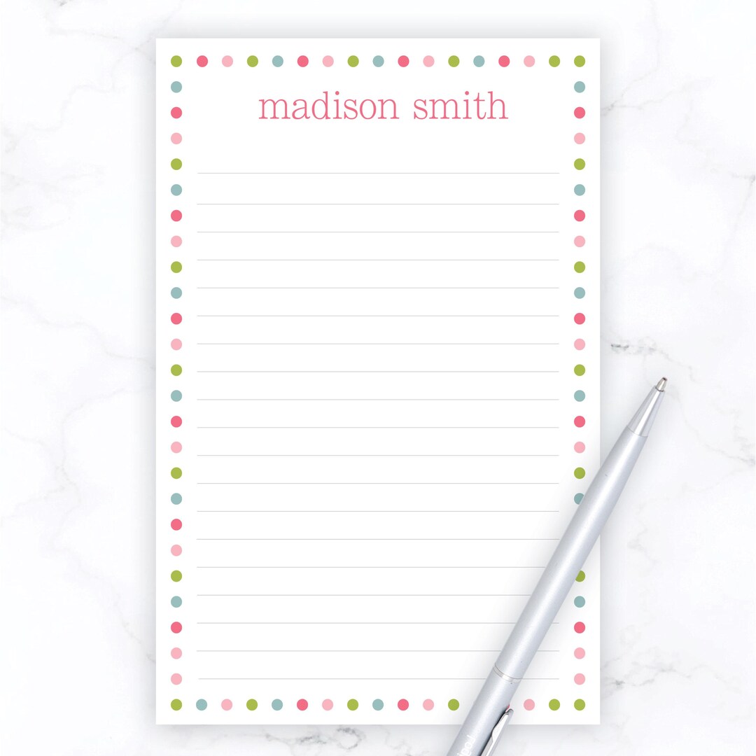 Personalized Notepad | 5x7 Notepad Colorful Polka Dot | 5.5x8.5 Notepad ...