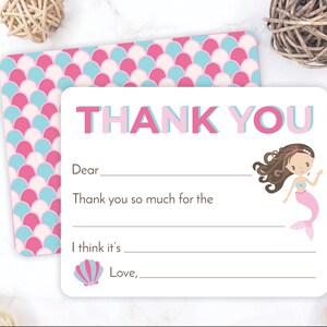Mermaid Fill in the Blank Kids Thank You Card Brunette - Etsy