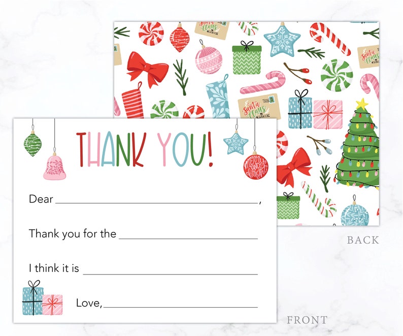 Kids Christmas Thank You Cards | Kids Fill in the Blank Thank You Notes ...