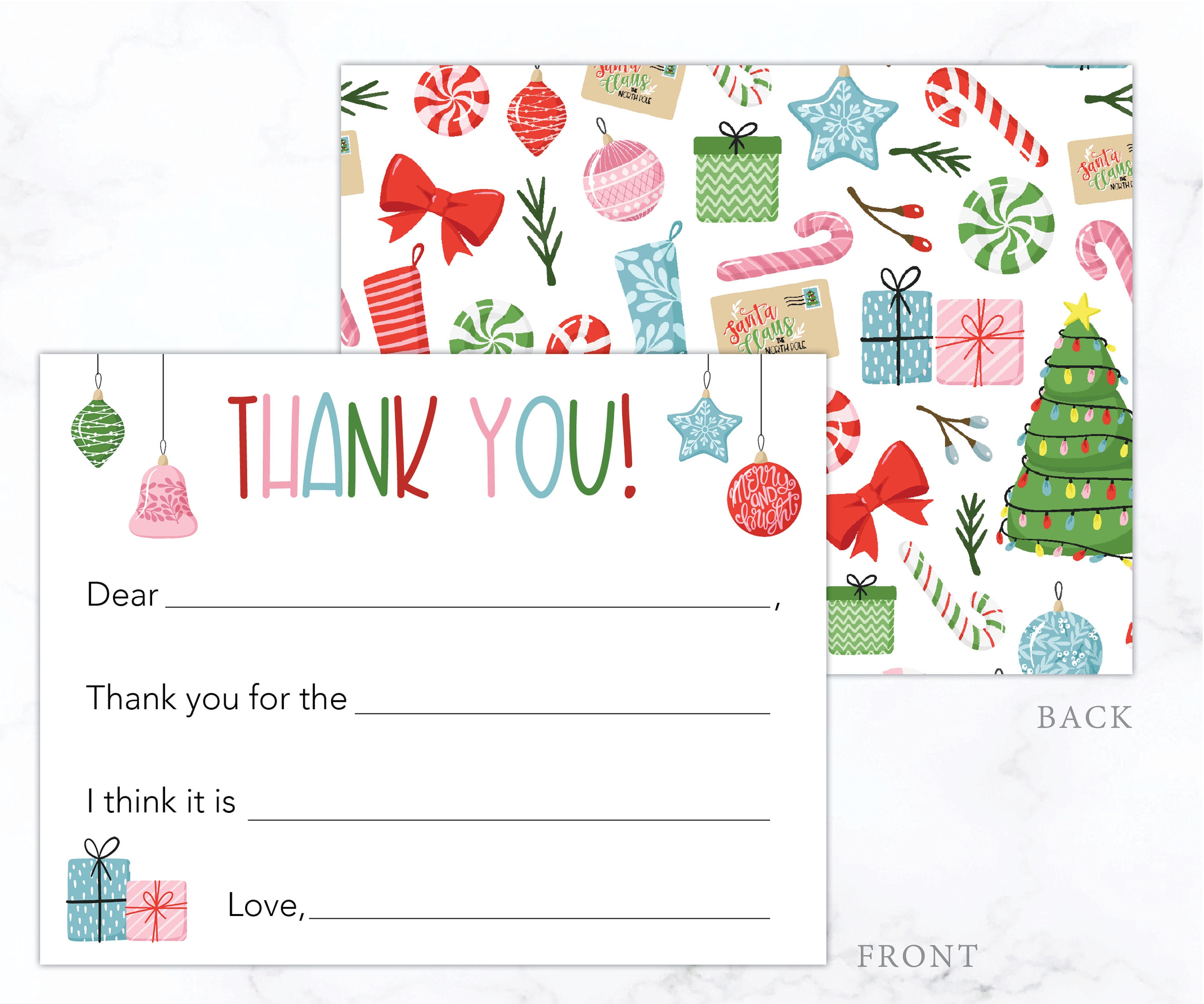Kids Christmas Thank You Cards | Kids Fill in the Blank Thank You Notes ...
