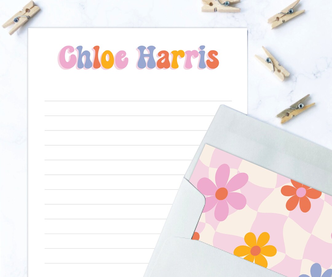 Kids Letter Writing Set Retro Flower Pink Checkered Girls Stationery ...