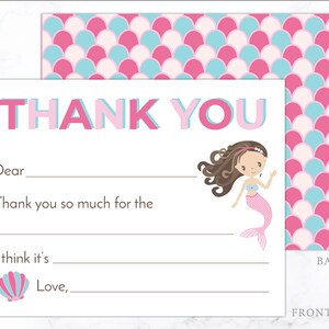 Mermaid Fill in the Blank Kids Thank You Card Brunette - Etsy