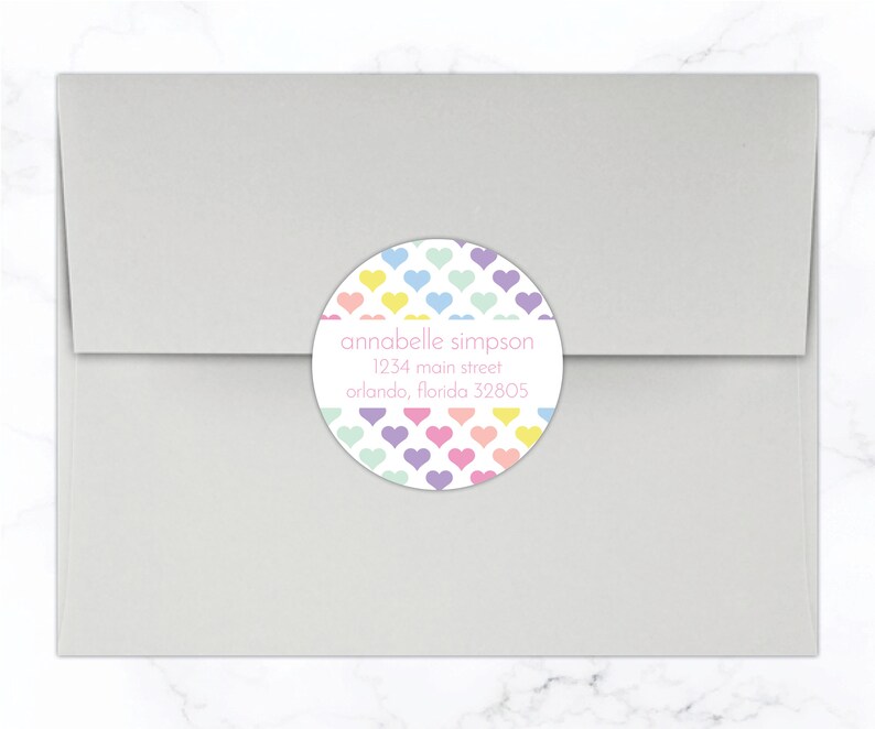 Pastel Hearts Return Address Labels | Round Address Label Sticker | 2 ...