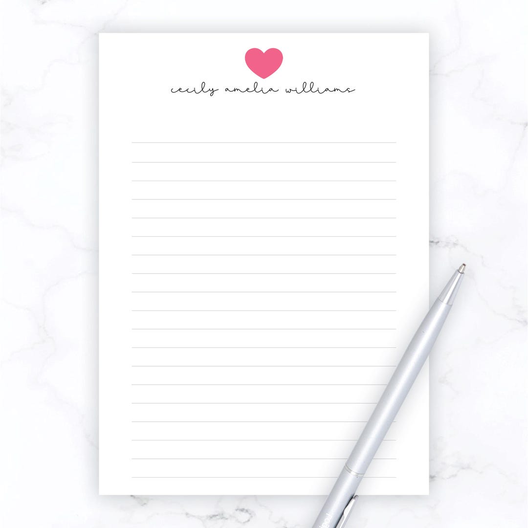 Personalized Notepad | 5x7 Notepad Hot Pink Heart | 5.5x8.5 Notepad ...
