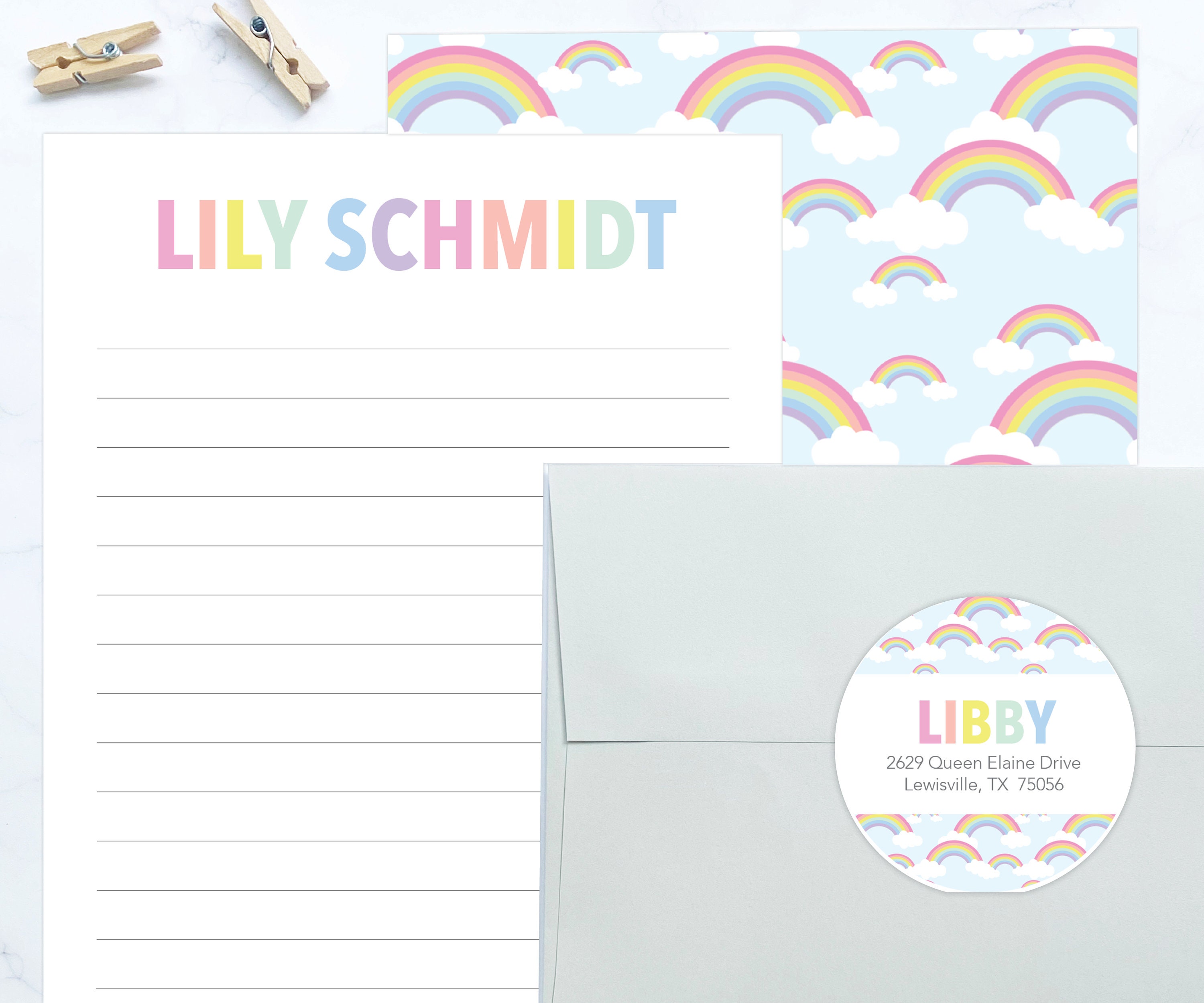 Kids Letter Writing Set Girls Stationery Paper Rainbow | Etsy