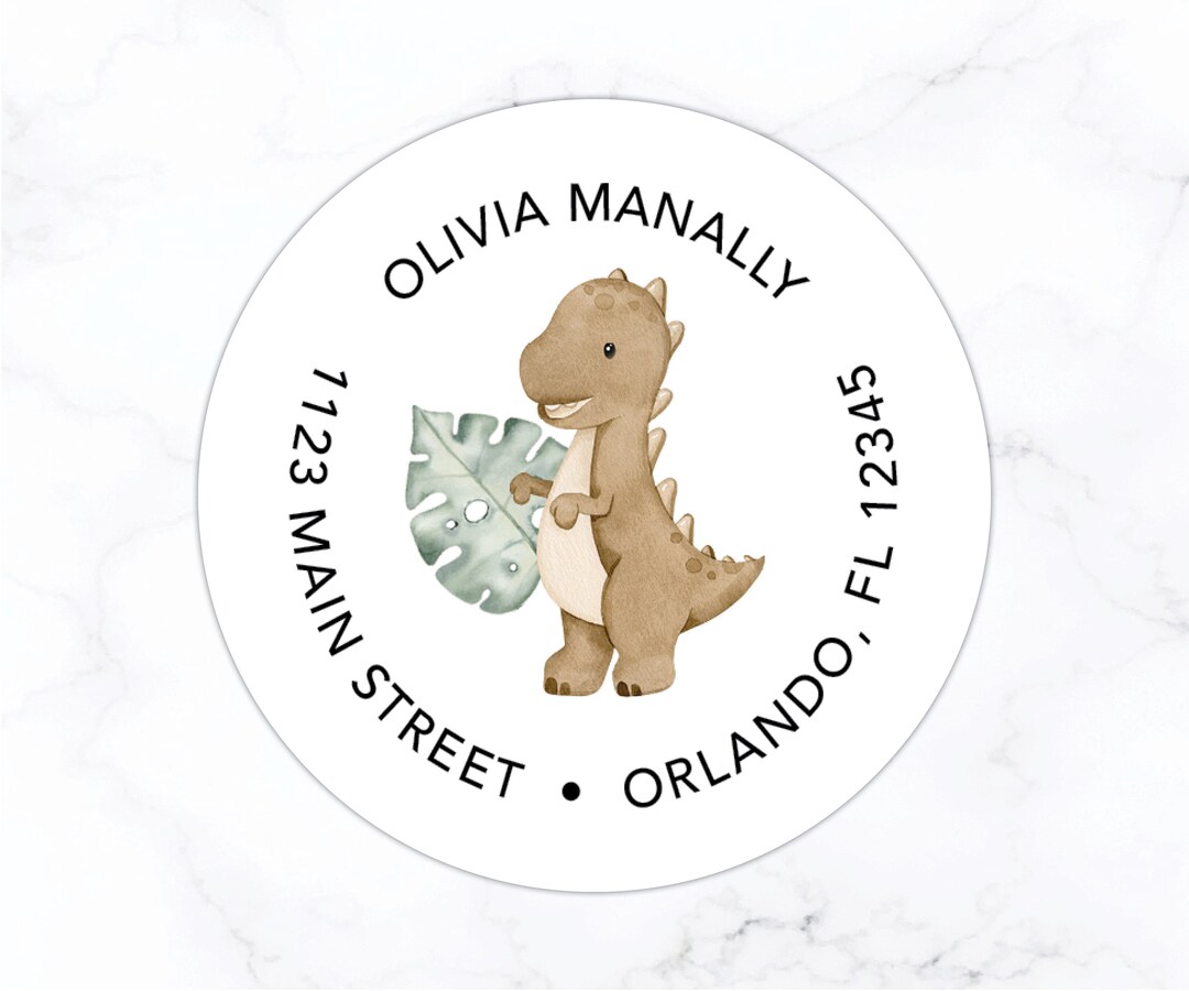 Dinosaur Kids Return Address Label | Dino Address Sticker | 2" Round ...