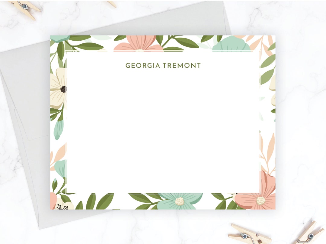Floral Stationery Set | Floral Stationary | Floral Personalized Flat ...