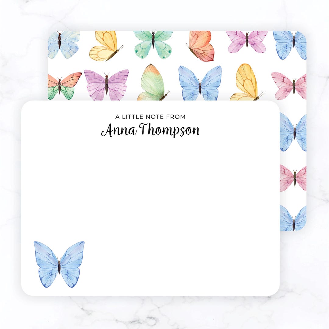 Butterfly Personalized Stationery | Watercolor Flat Note Cards for ...