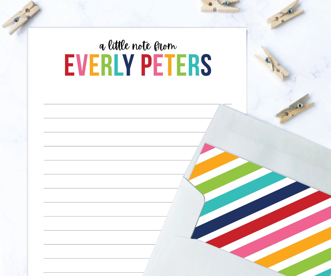 Kids Letter Writing Set Girls Lined Stationery Paper Rainbow Stripe ...