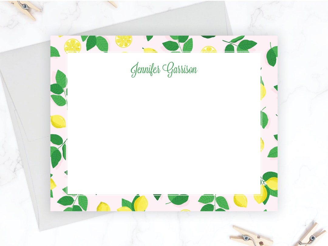 Personalized Lemon Flat Note Cards | Lemon Stationery for Women | Lemon ...