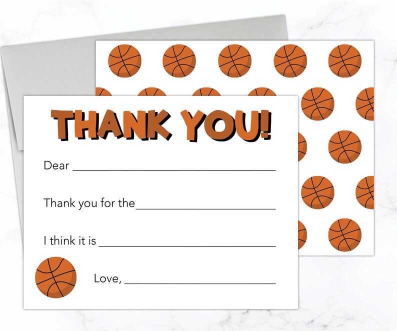 Kids Fill in the Blank Thank You Cards Basketball Thank You - Etsy