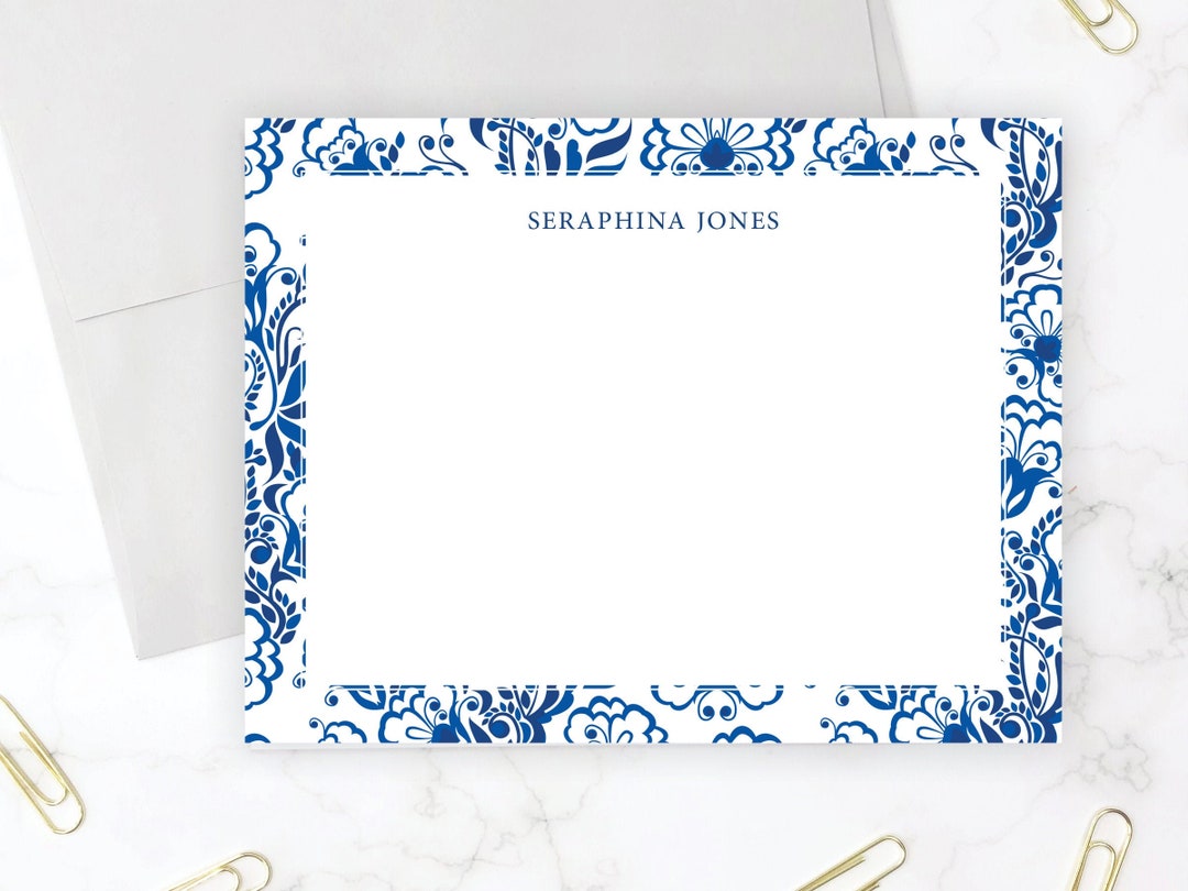 Blue and White Floral Stationery Set | Personalized Women's Stationary ...