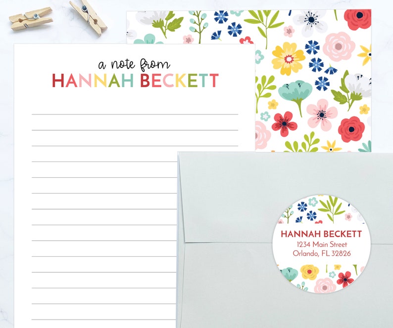 Kids Letter Writing Set Girls Lined Stationery Paper Floral - Etsy