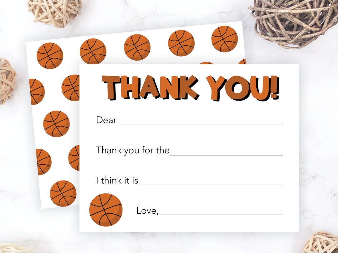 Kids Fill in the Blank Thank You Cards Basketball Thank You Notes ...