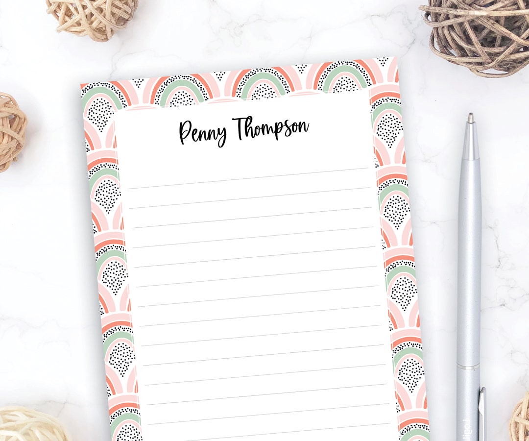 Art Deco Personalized Notepad 5x7 Notepad Modern Pink 5.5x8.5 Notepad ...