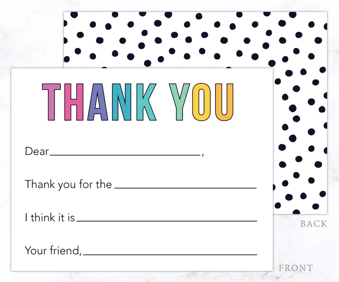 Kids Fill in the Blank Thank You Cards Kids Thank You Notes - Etsy