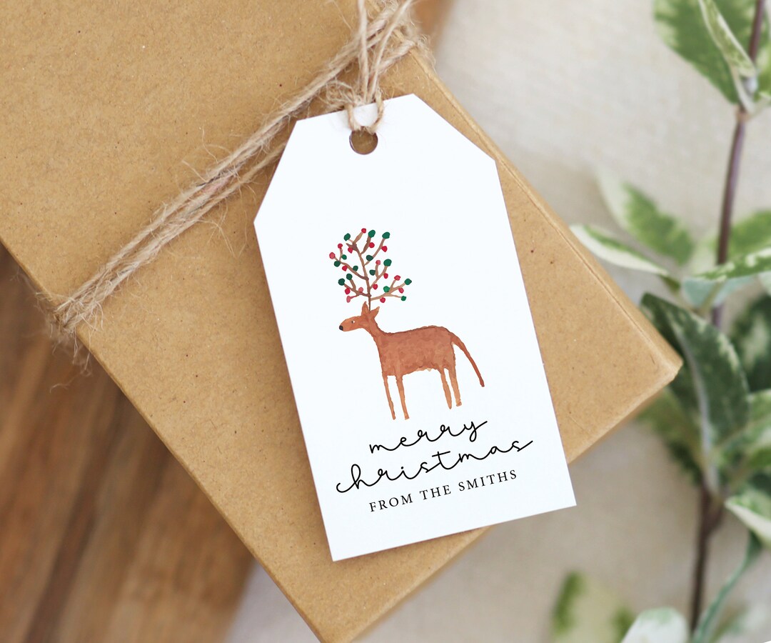 Personalized Christmas Gift Tag | Reindeer Holiday Gift Tag | Rectangle ...