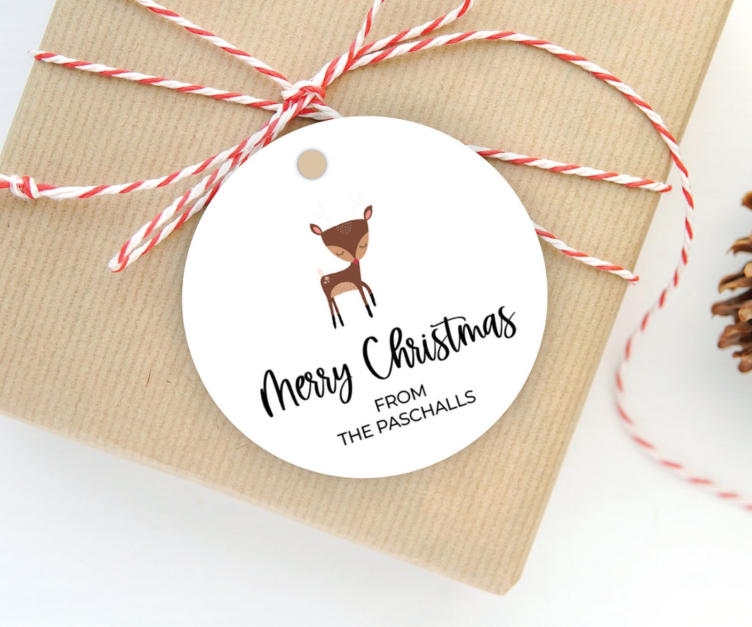 Personalized Christmas Gift Tag | Cute Reindeer Christmas 3" Round Gift ...