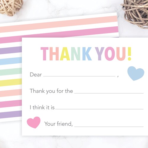 Printable Thank You Cards for Kids Fill in the Blanks - Etsy