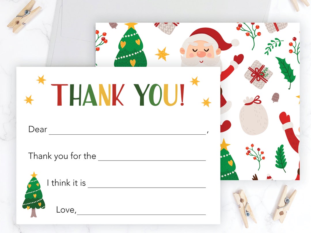 Kids Christmas Thank You Cards | Kids Fill in the Blank Thank You Notes ...