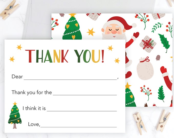Kids Christmas Thank You Cards Kids Fill in the Blank Thank You Notes ...