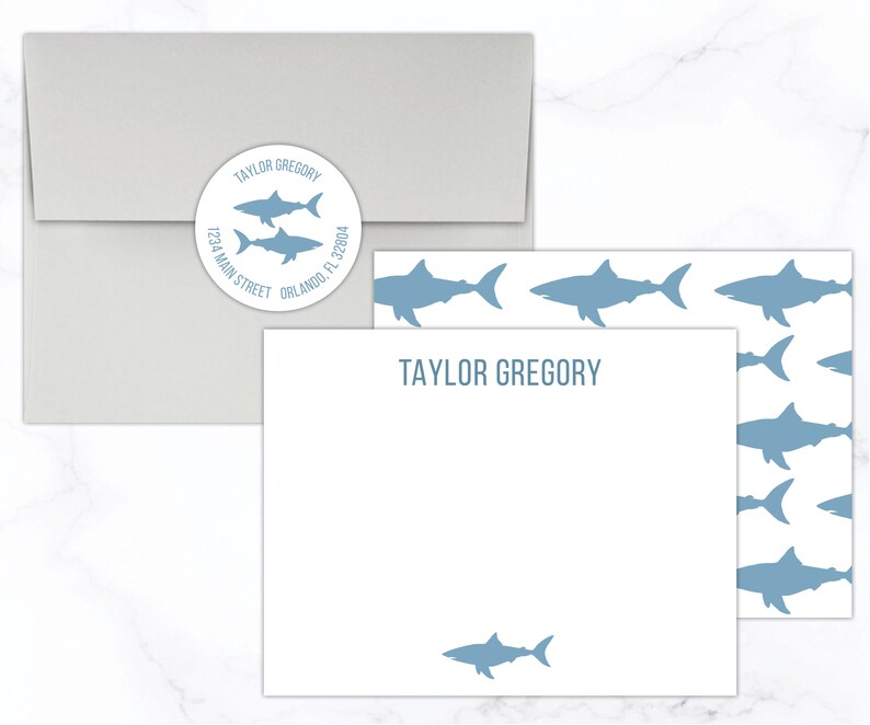 Shark Stationery Stationary Shark Flat Note Cards Boy - Etsy