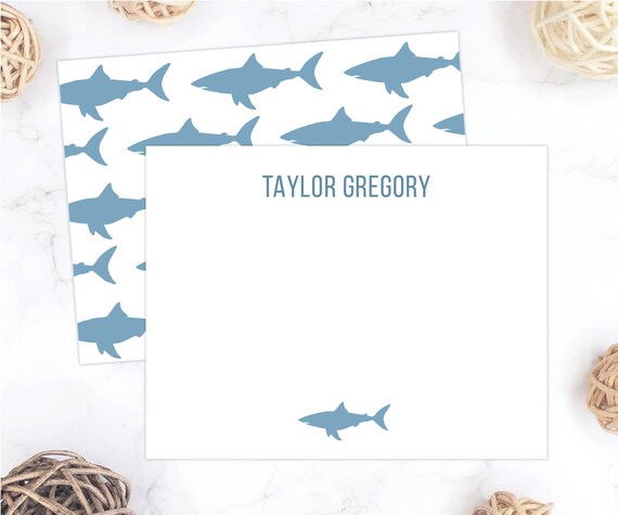 Shark Stationery Stationary Shark Flat Note Cards Boy | Etsy