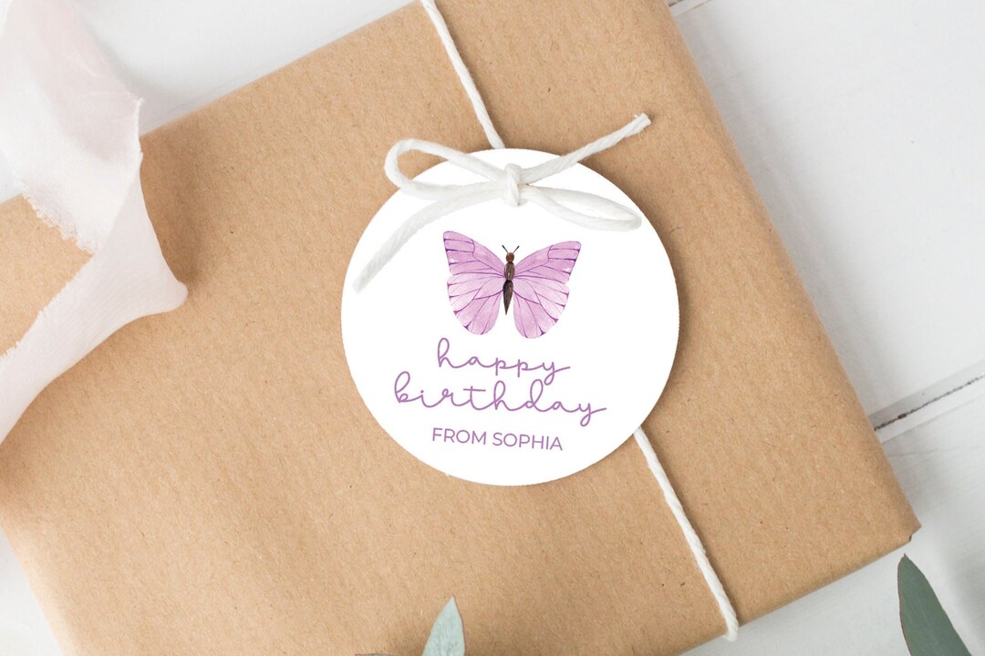 Personalized Butterfly Gift Tag | Round Gift Tag for Girls | Custom ...