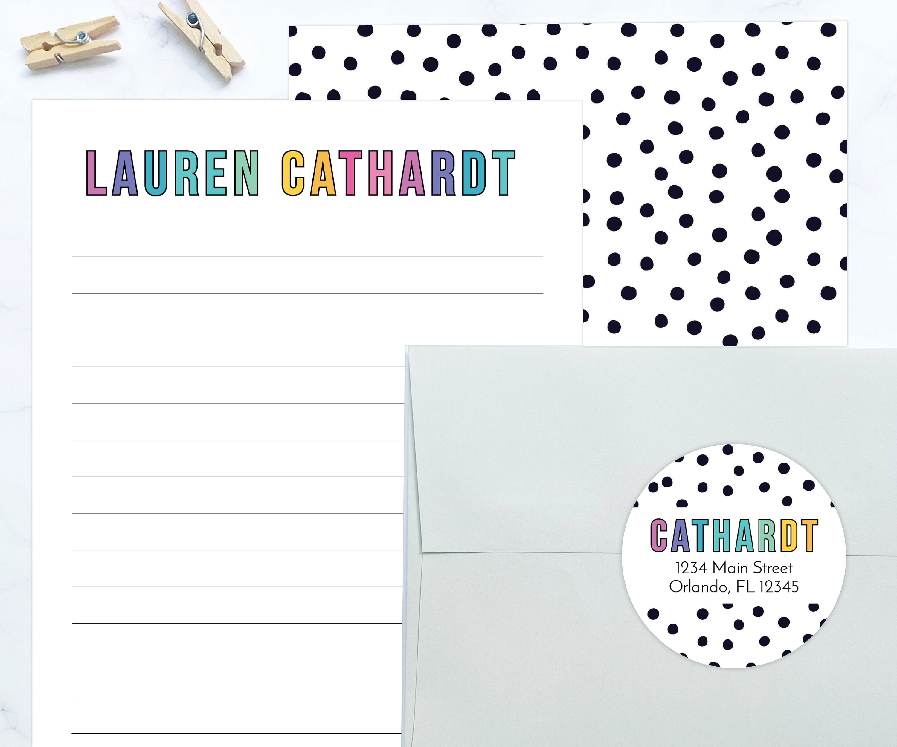 Kids Letter Writing Set Girls Lined Stationery Paper Polka | Etsy