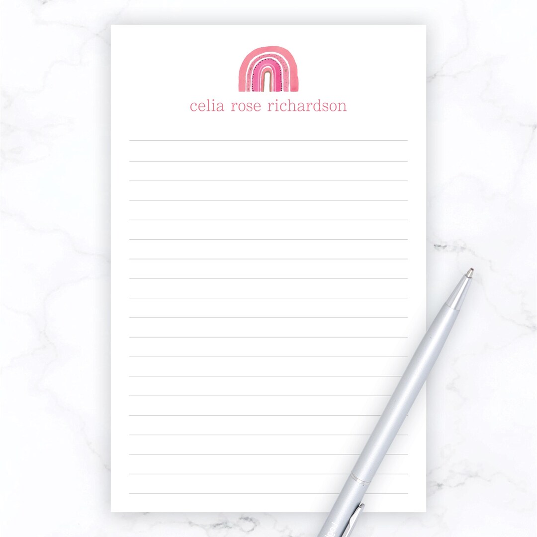 Personalized Notepad | 5x7 Notepad Pink Boho Rainbow | 5.5x8.5 Notepad ...