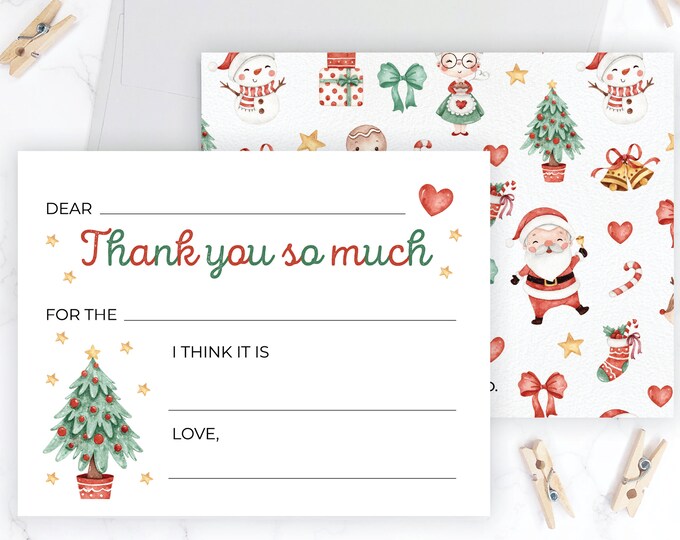 Kids Christmas Thank You Cards Kids Fill in the Blank Thank You Notes ...