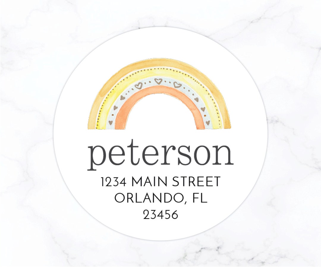 Yellow Rainbow Baby Return Address Label Stickers | 2 Inch Round ...