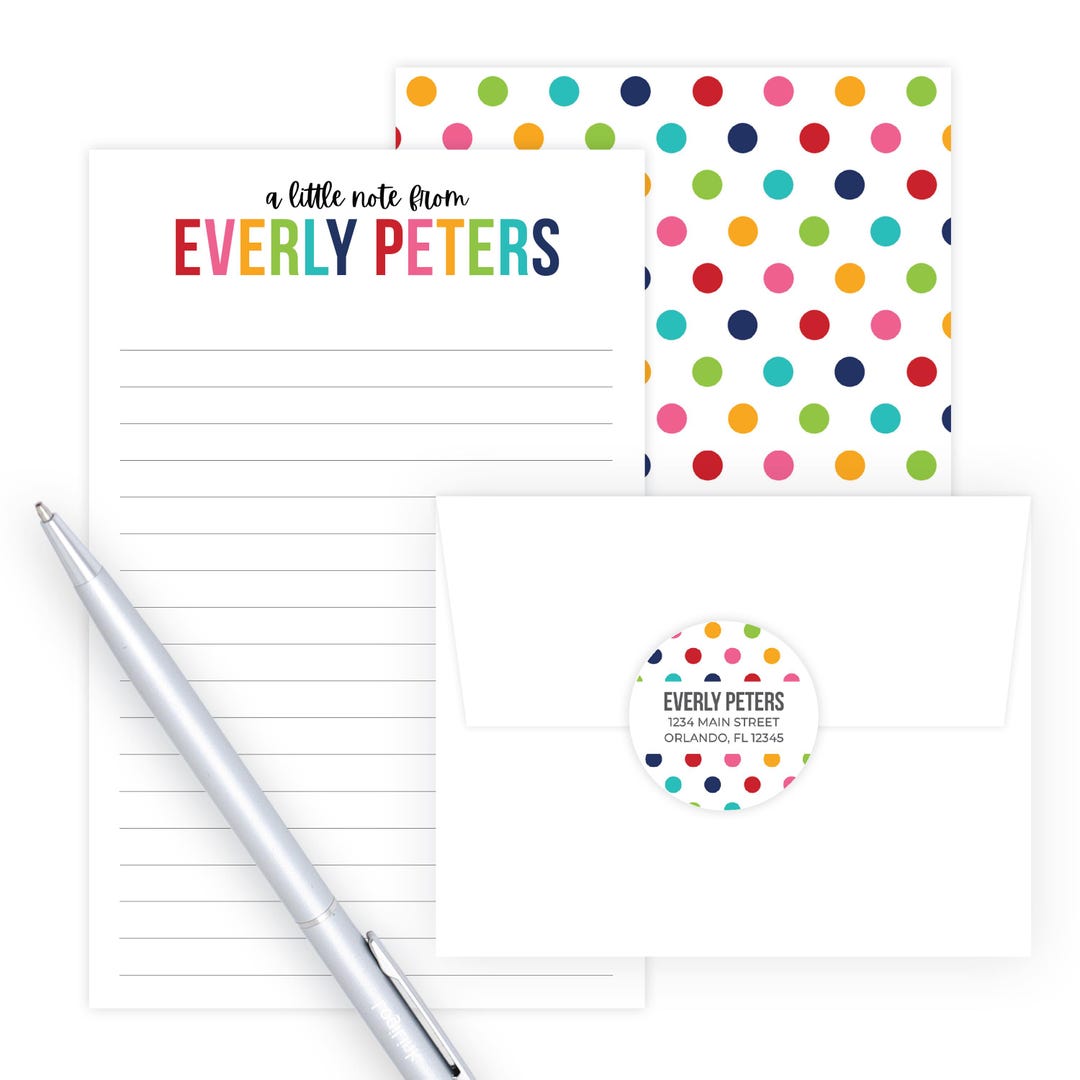 Kids Letter Writing Set | Girls Lined Stationery Paper Rainbow Polka ...